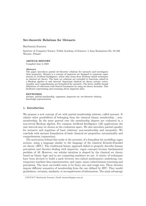 Pdf Set Theoretic Relations For Metasets
