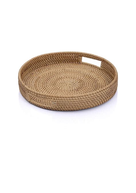 Meander El Yapımı Yuvarlak Büyük Boy Rattan Çok Amaçlı Kulplu Tep