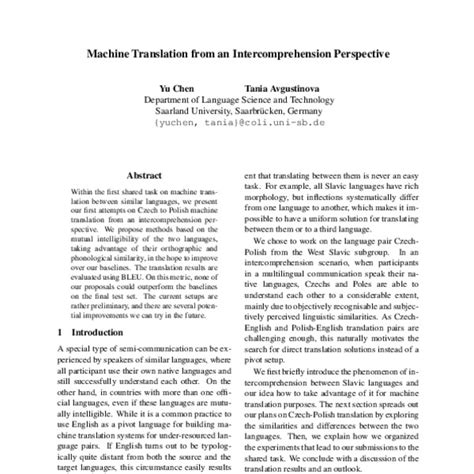 Machine Translation From An Intercomprehension Perspective Acl Anthology
