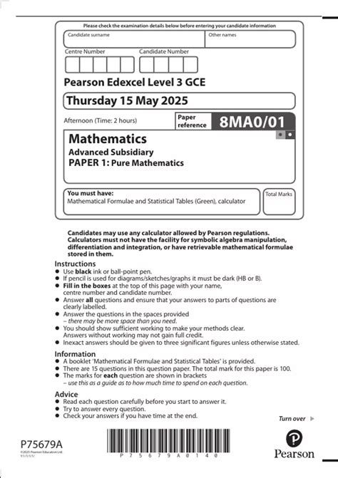 Edexcel As Maths Pure And Statistics Stuvia Uk