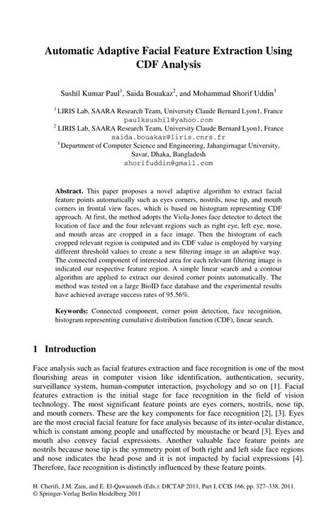 pdf automatic adaptive facial feature extraction using cdf analysis