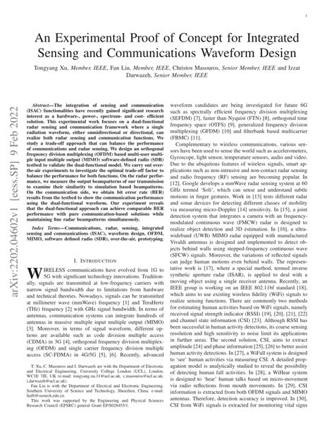 Pdf An Experimental Proof Of Concept For Integrated Sensing And Communications Waveform Design