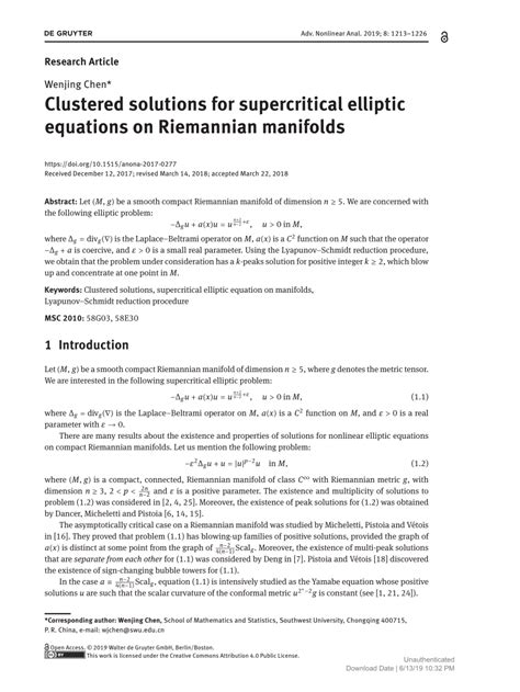 Pdf Clustered Solutions For Supercritical Elliptic Equations On