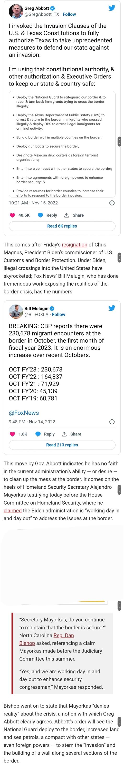 Greg Abbott Gregabbotttx Follow I Invoked The Invasion Clauses Of