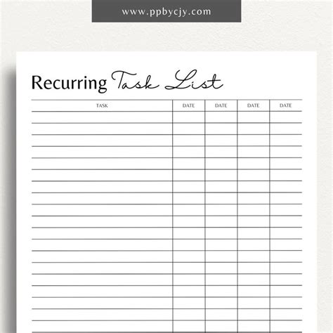 Recurring Task Checklist Routine Task Chore Tracker Monthly Task