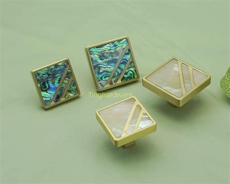 Brass And Shell Cabinet Knob Luxury Greenwhite Kitchen Drawer Pull Door Handles Etsy