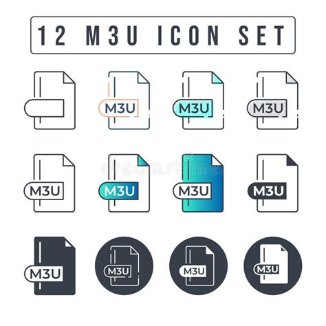 m3u file format icon set 12 m3u icon set stock vector illustration