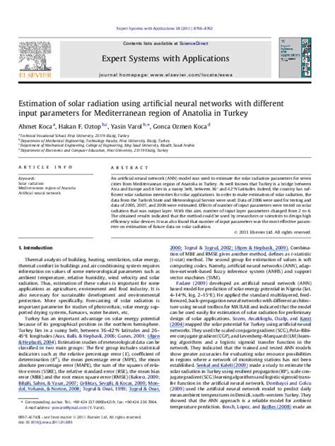 Pdf Estimation Of Solar Radiation Using Artificial Neural Networks