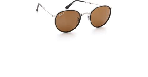 Ray Ban Polarized Round Folding Sunglasses In Metallic For Men Lyst