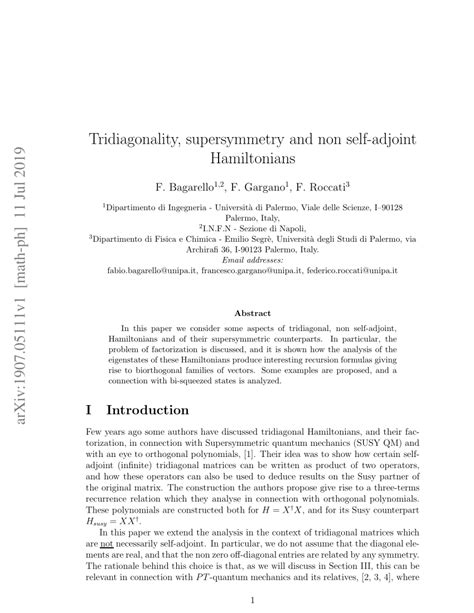 Pdf Tridiagonality Supersymmetry And Non Self Adjoint Hamiltonians