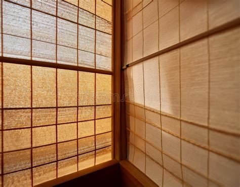 Abstract Close Up Of A Japanese Folding Screen With Delicate Paper And Wood Patterns Stock