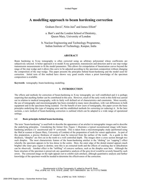 Pdf A Modelling Approach To Beam Hardening Correction
