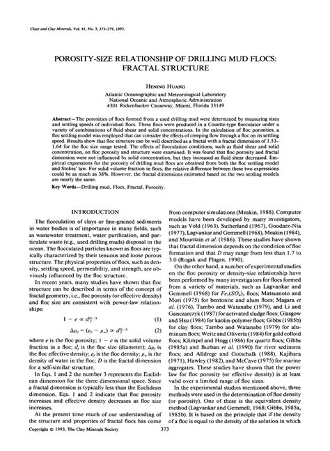 Pdf Porosity Size Relationship Of Drilling Mud Flocs Fractal Structure
