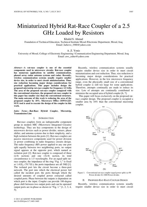 Pdf Miniaturized Hybrid Rat Race Coupler Of A 25 Ghz Loaded By Resistors