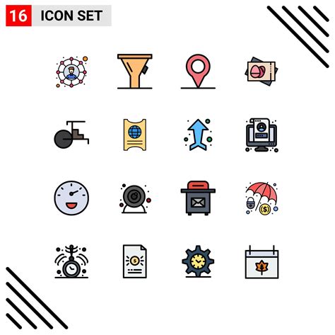 16 Thematic Vector Flat Color Filled Lines And Editable Symbols Of Pass Transportation Pin