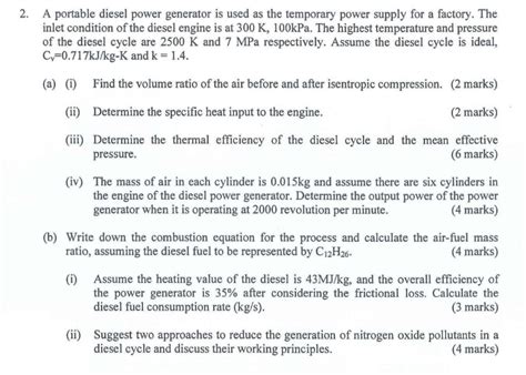 Solved 2 A Portable Diesel Power Generator Is Used As The
