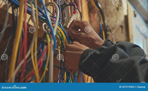 Electrician Working On Complex Wiring Setup Inside A Building For Installation Repair Or