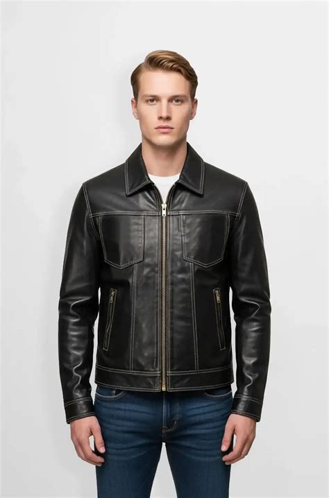 Mens Classic Black Leather Biker Jacket