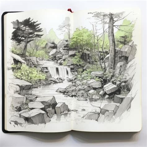 Sketchbook Of Beautifully Detailed Landscape Scenes Premium Ai Generated Image