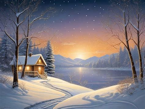 Download Ai Generated Log Cabin Winter Royalty Free Stock