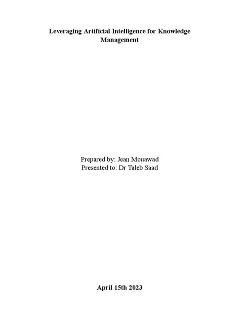 Leveraging Artificial Intelligence For Knowledge Management Pdf Artificial Intelligence