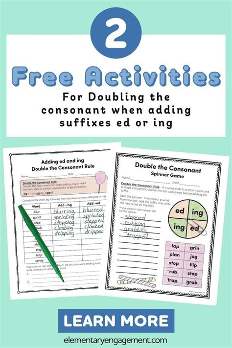 double the consonant when adding the suffix ed and ing worksheet and game