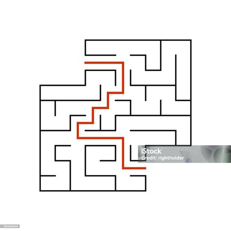 입구와 출구가있는 검은 정사각형 미로 아이들을위한 재미있는 게임 흰색 배경에 격리 된 간단한 평면 벡터 그림입니다 당신의 도면을위한 장소와 함께 대답과 함께 0명에 대한