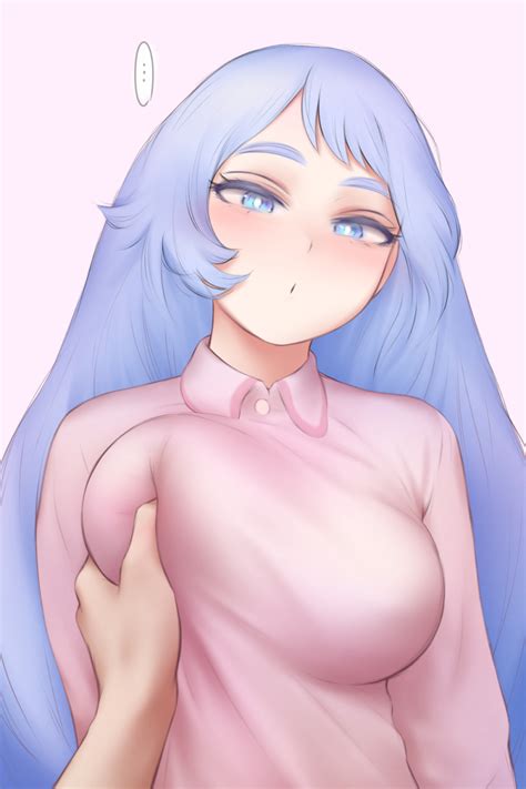 Rule 34 1girls Bedroom Eyes Big Breasts Blue Eyes Blue Hair Blush Breast Grab Breast Lift