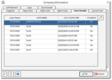 Passwords And The Company Information Users Security Tab