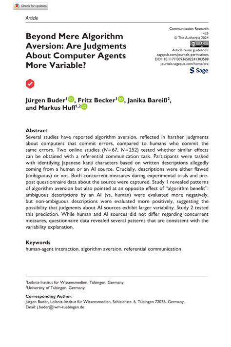 Pdf Beyond Mere Algorithm Aversion Are Judgments About Computer Agents More Variable