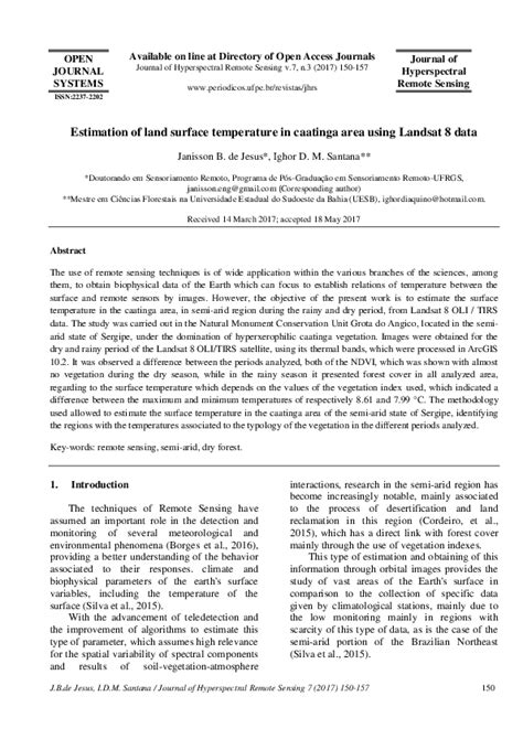 Pdf Estimation Of Land Surface Temperature In Caatinga Area Using