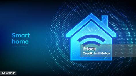 바이너리 코드로 만든 스마트 홈 아이콘입니다 자동화 제어 시스템 개념입니다 스마트 홈 오토메이션 어시스턴트 디지털 코드로 만든