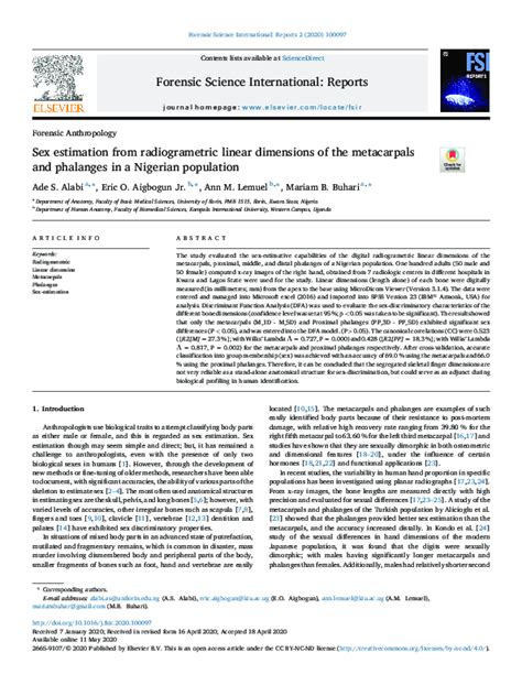 Pdf Sex Estimation From Radiogrametric Linear Dimensions Of The