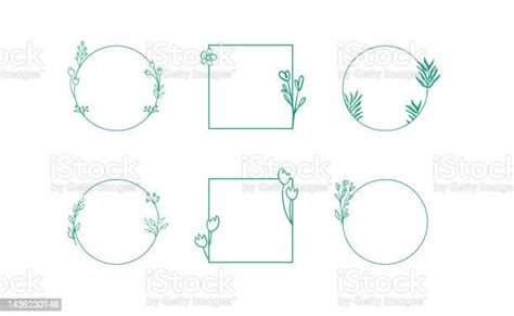 기하학적 인 꽃 프레임 테두리 화환 손으로 그린 그림 트렌디 한 선 그리기 가지와 자연 장식품이있는 라인 아트 스타일 0명에