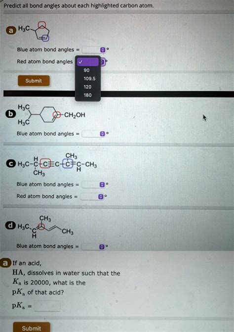 Predict All Bond Angles About Each Highlighted Carbon Atom A H3c Blue Atom Bond Angles Red