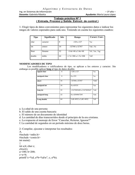 Algoritmo Y Estructura De Datos Trabajo Práctico Nº 1