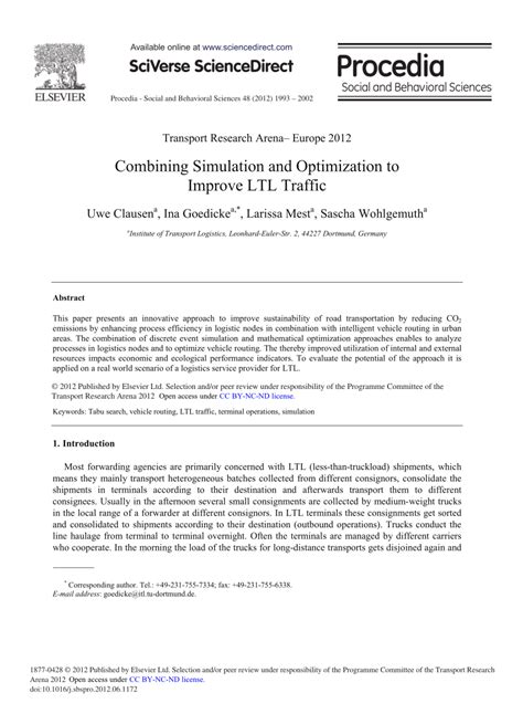 Pdf Combining Simulation And Optimization To Improve Ltl Traffic