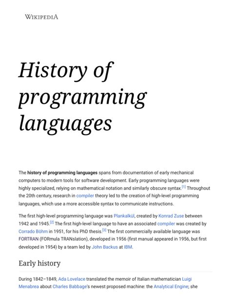 History Of Programming Languages Wikipedia Pdf Computer Programming Object Oriented