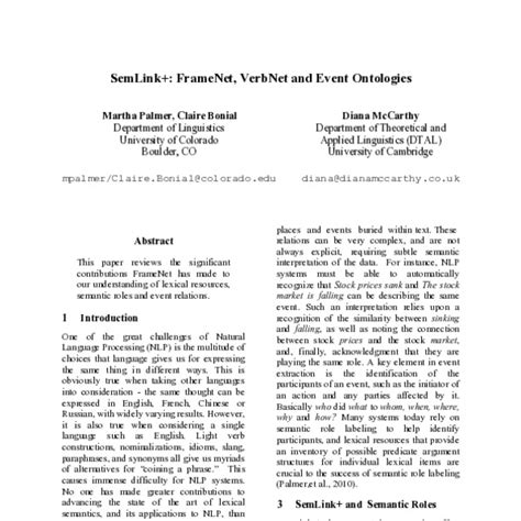 Semlink Framenet Verbnet And Event Ontologies Acl Anthology