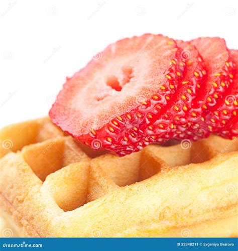 Belgian Waffles And Strawberry On A Plate Stock Image Image Of Milk