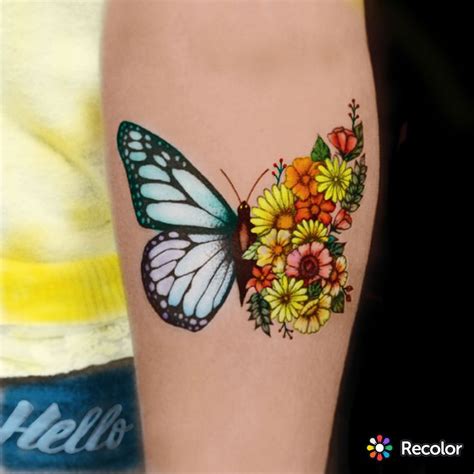 Flower Butterfly Tattoo Color