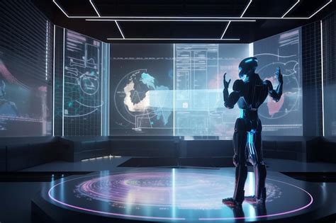 Premium Ai Image Generative Ai Robot Humanoid Working In Futuristic Office