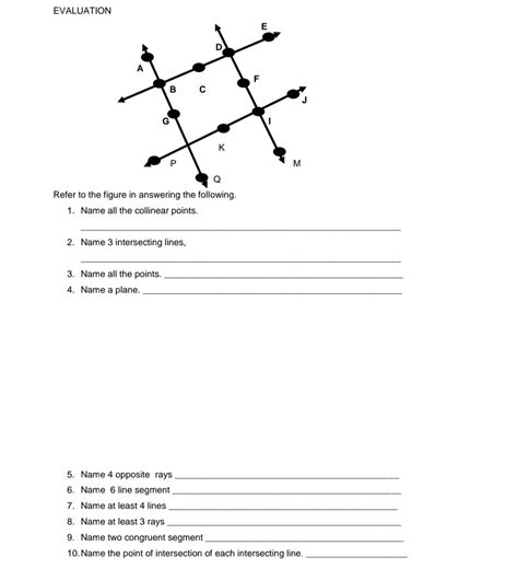 Solved Evaluation Refer To The Fi 1 Name All The Collinear Points 2 Name 3 Intersecting