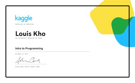 louis kho completed the intro to programming course on kaggle