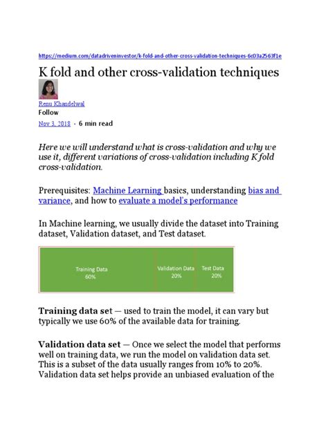 k fold and other cross validation techniques pdf cross validation