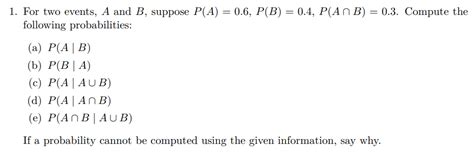 Solved For Two Events A And B Suppose Chegg