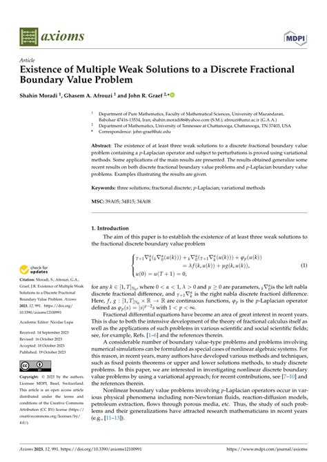 PDF Existence Of Multiple Weak Solutions To A Discrete Fractional Boundary Value Problem
