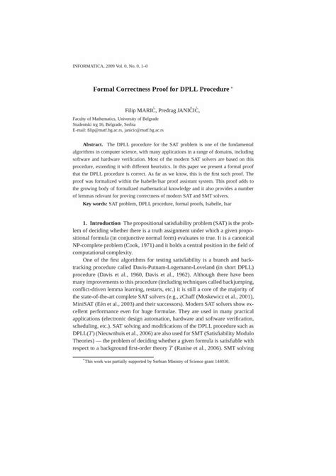 Pdf Formal Correctness Proof For Dpll Procedure Dokumentips