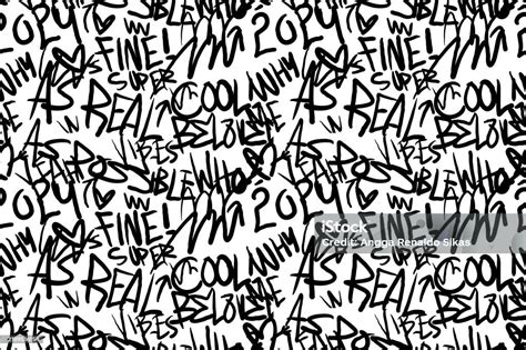 낙서 예술 자유형 흰색 추상 타이포그래피 및 낙서 완벽 한 패턴에 블랙 T 셔츠에 대한 스톡 벡터 아트 및 기타 이미지 T 셔츠 그래피티 그래픽 티셔츠 Istock