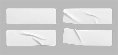 흰색 접착 직사각형 스티커는 세트를 모의 구겨진 주름이 있는 주름이 있는 흰색 접착제 용지 또는 플라스틱 스티커 라벨을 비릅니다
